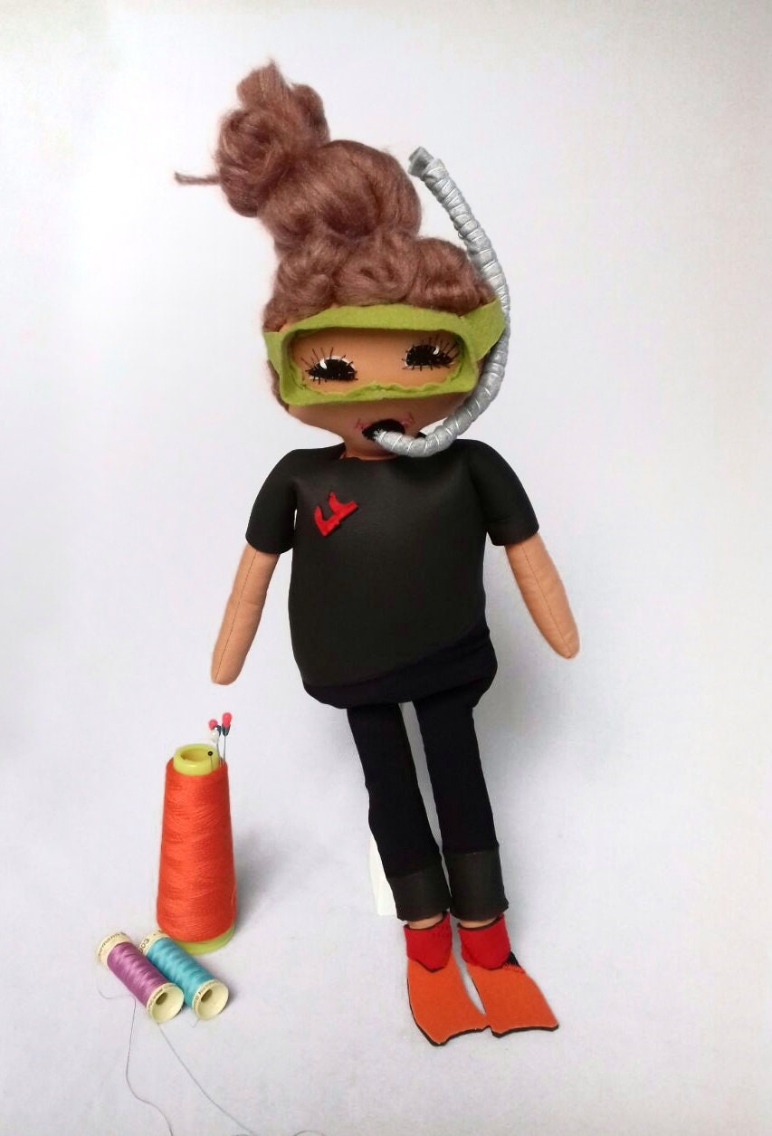 Diver Rag Doll, With Neoprene, Handmade, 40cm - Etsy