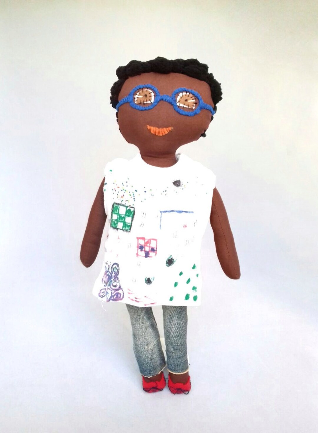 Cloth Doll, Boy With Black Glasses, Afro, Cowboy, Boy Ragdoll, Blue ...