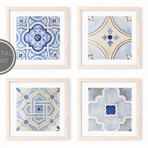 Mediterranean Wall Art Print Blue Tiles Santorini Greek Wall - Etsy