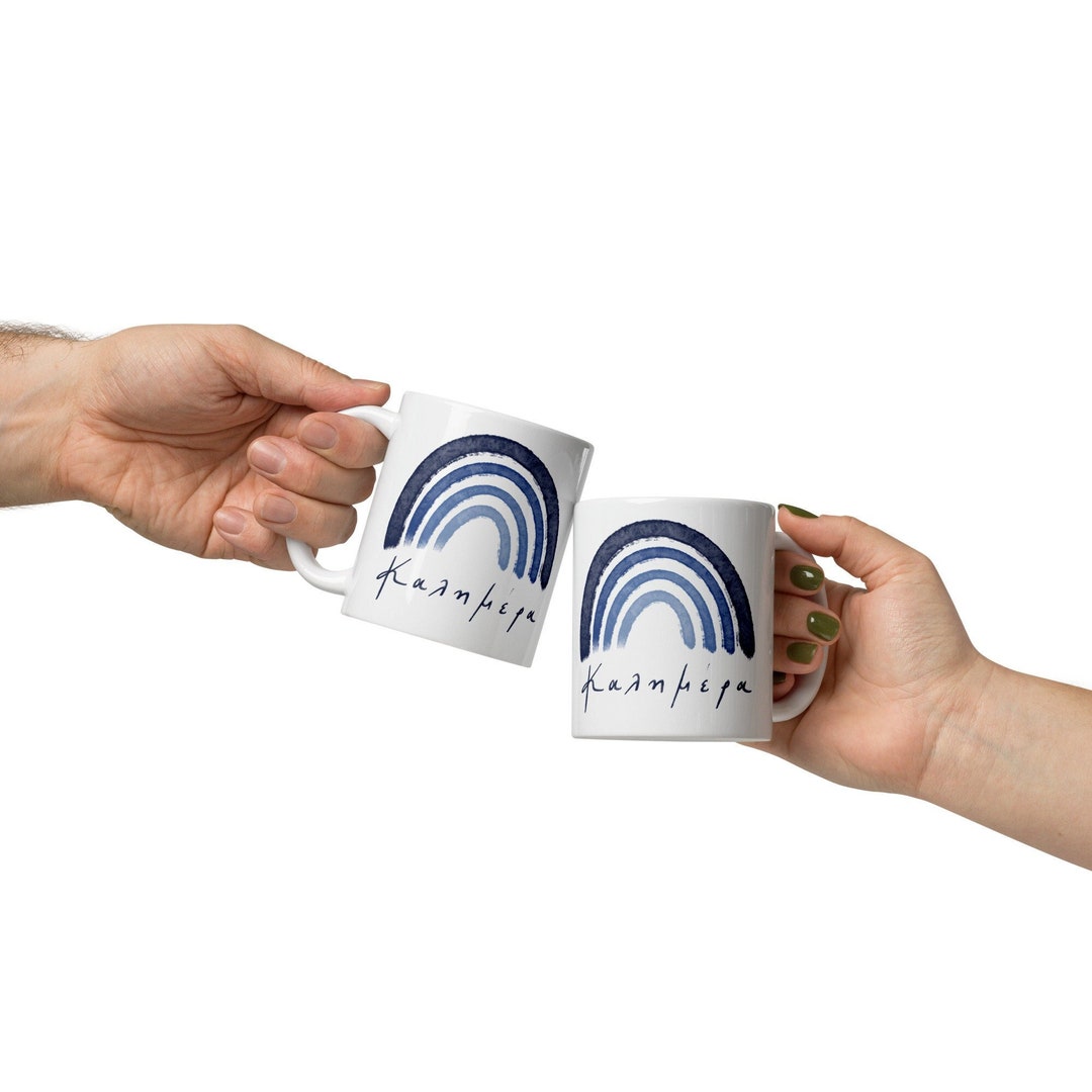 Kalimera Mug Hand Painted Rainbow Greek Letters Hand Written, White ...
