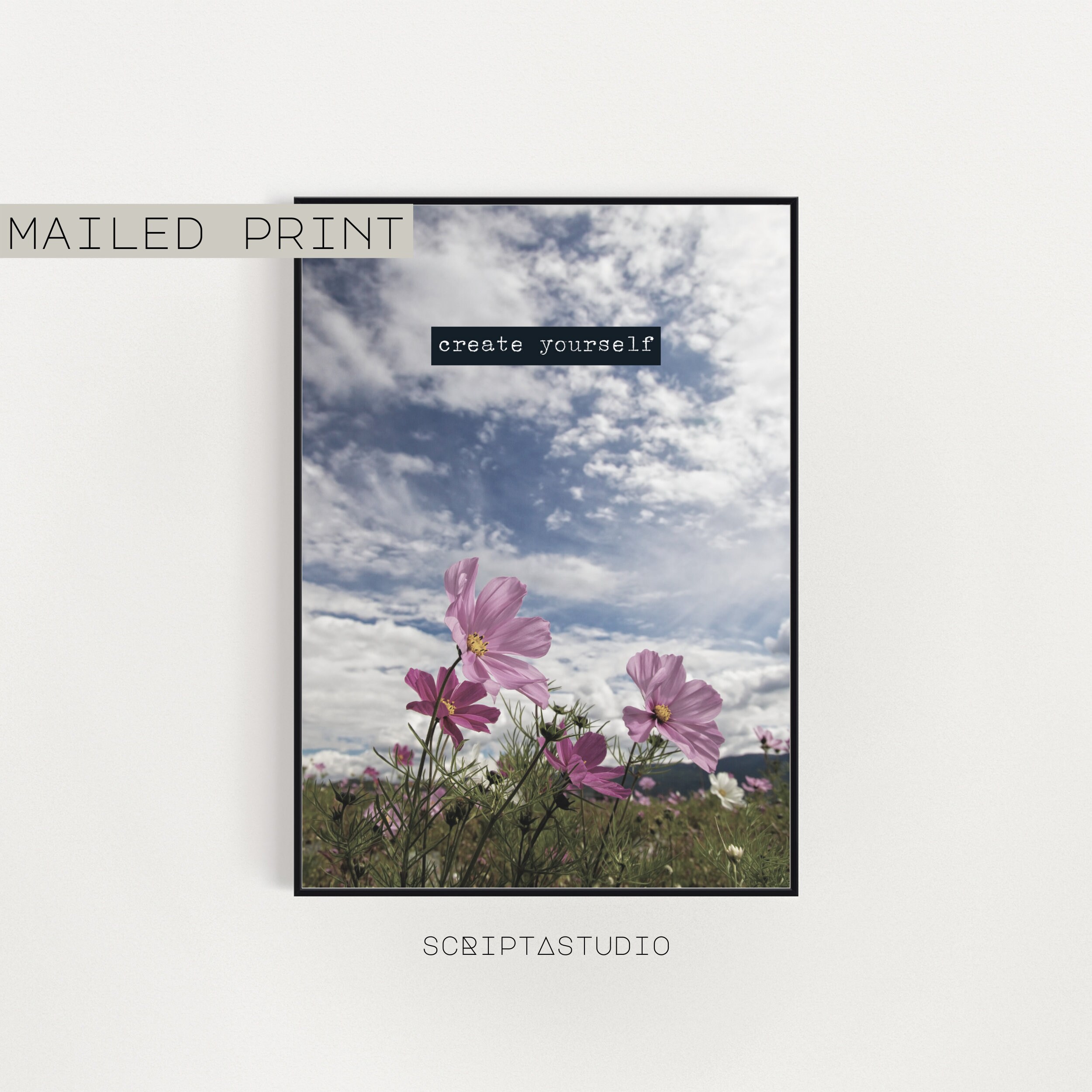 Aesthetic Quote Poster, Create Yourself, Inspiring Art Print, Botanical ...