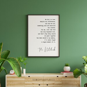 The Notebook Love Quote Print, Romantic Gift, the Notebook Movie Quotes ...