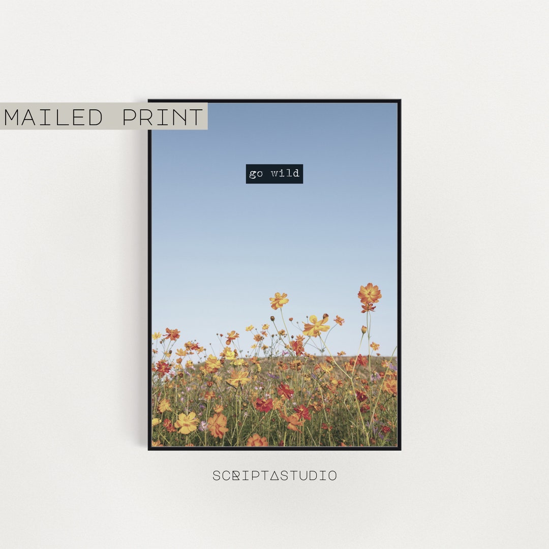 Wildflower Quote Print, Go Wild Poster, Aesthetic Photo, Blue Sky Art ...