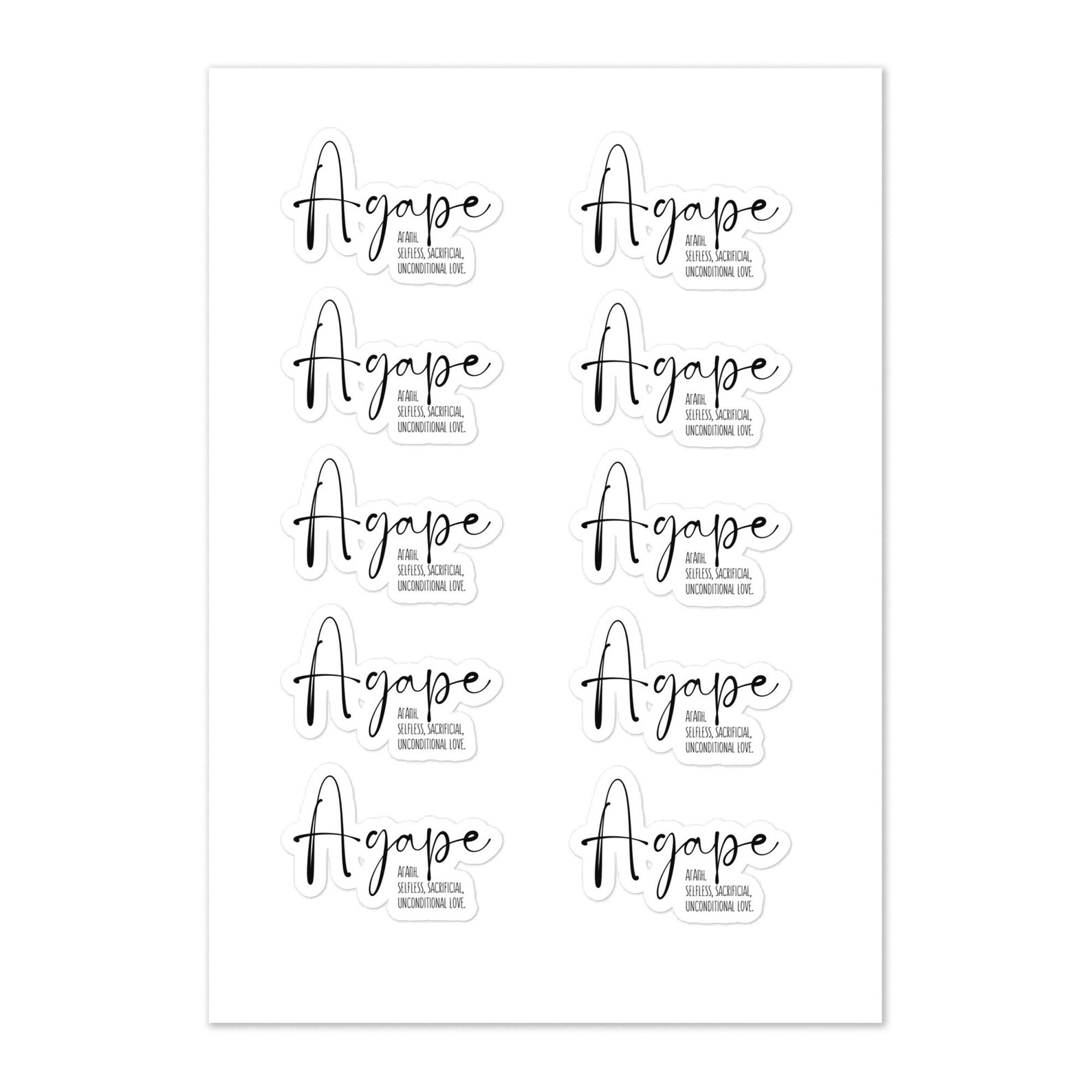 Agape Sticker Sheet, Greek Definition, Greek Words, Greek Love, Black N ...