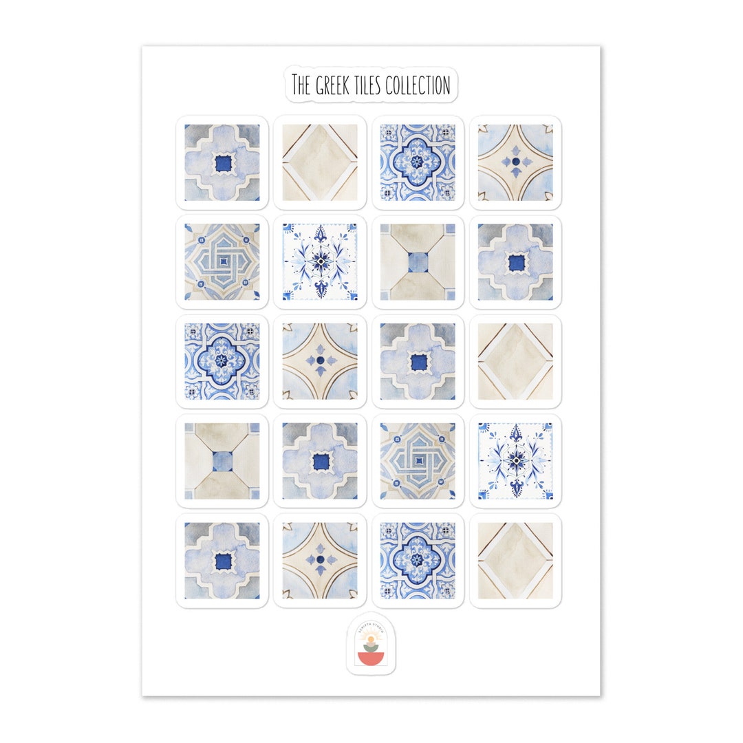 Greek Tiles Sticker Sheet, 20 Square Stickers 1" Size Each ...