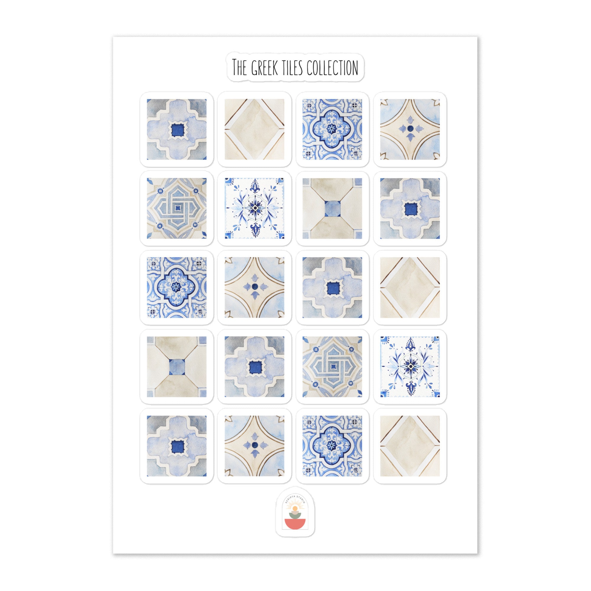 Greek Tiles Sticker Sheet, 20 Square Stickers 1" Size Each ...
