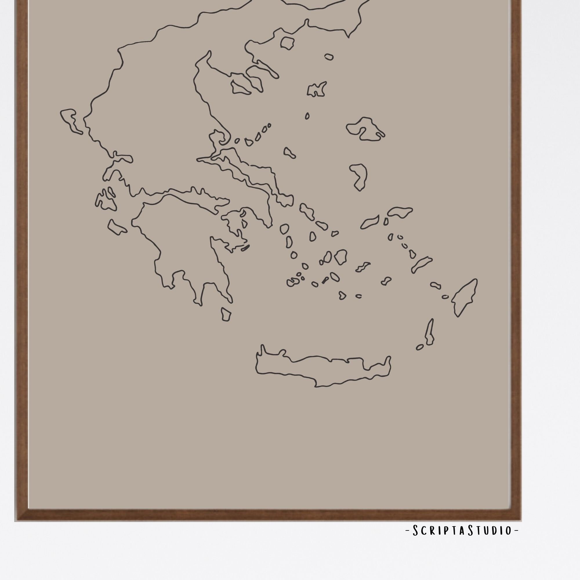 Greece Map Print - Greece Wall Art - Neutral Wall Decor - Etsy