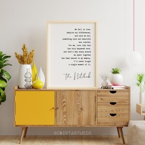 The Notebook Love Quote Print, Romantic Gift, the Notebook Movie Quotes ...