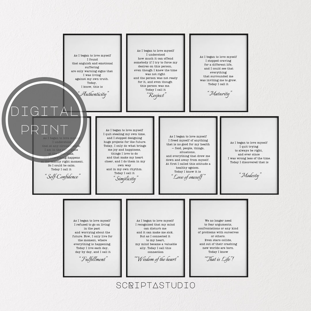 Set 10 Life Poem Print, Charlie Chaplin Quote, as I Began to Love ...