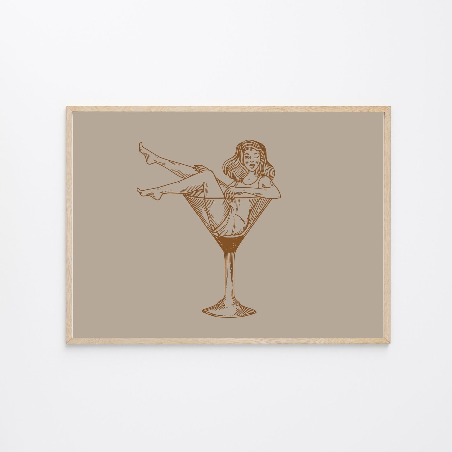 Martini Glass Print Woman In Glass Martini Art Retro Print Etsy