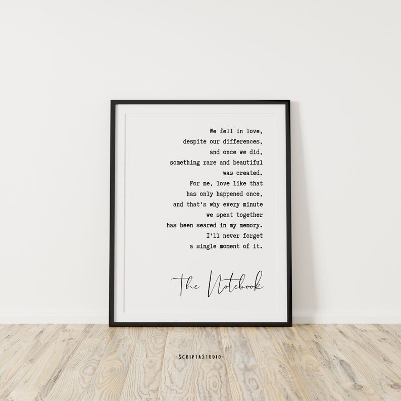 The Notebook Love Quote Print Romantic Gift The Notebook | Etsy