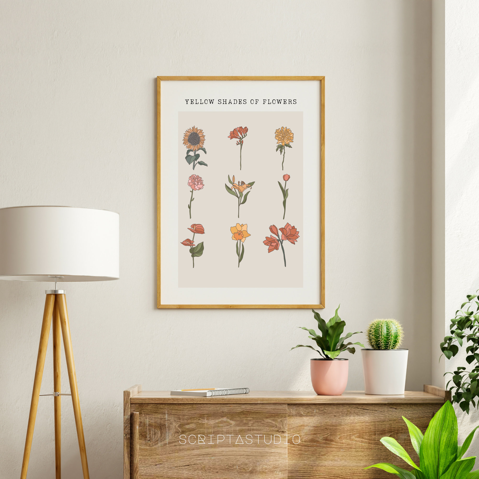 Flowers Chart Print Botanical Chart Yellow Shades Flower - Etsy