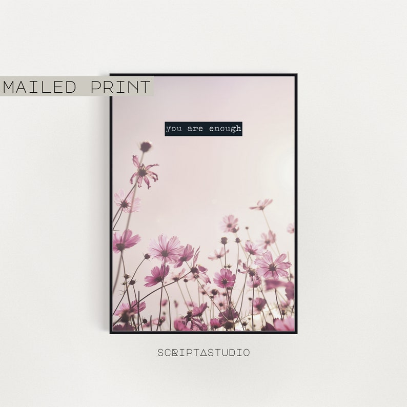 Retro Flower Photography Quote Poster, You Are Enough, Pink Flower ...