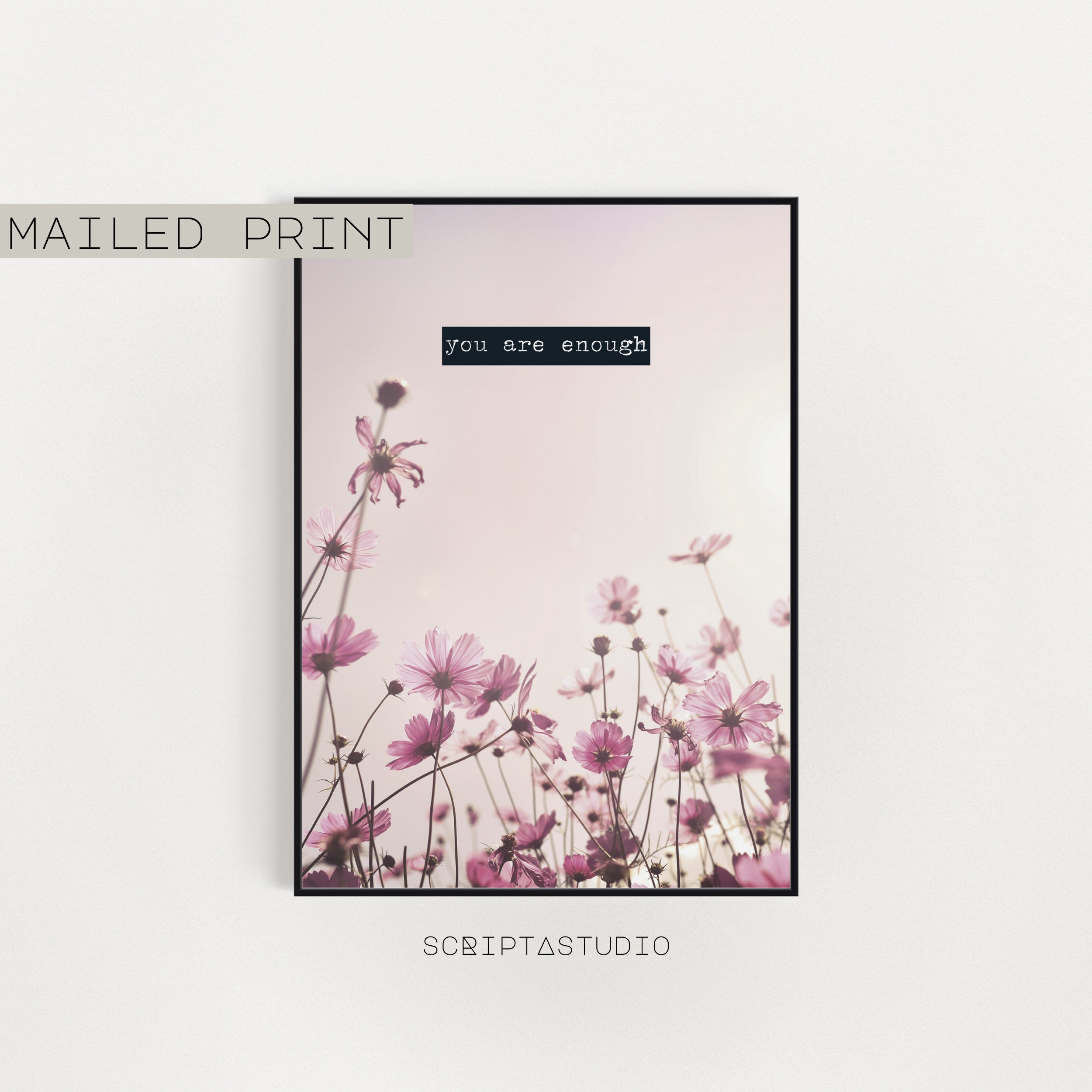 Retro Flower Photography Quote Poster, You Are Enough, Pink Flower ...