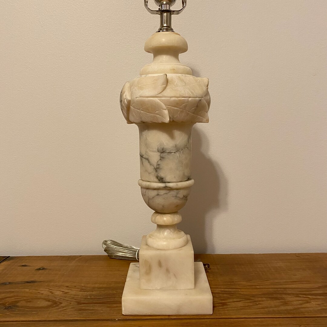 Alabaster Vintage Table Lamp Base Ivory/white and Grey Leaves Design 26 ...