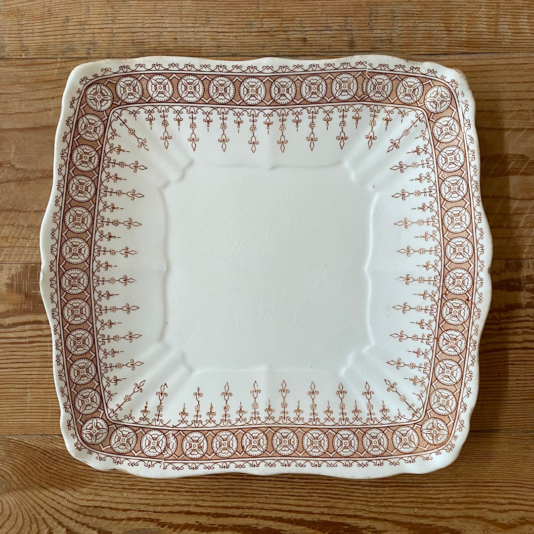 John Maddock & Sons Brown Transferware Square Plate Serving Platter or Wall Décor 8 1/2 X 8 1/2 ...