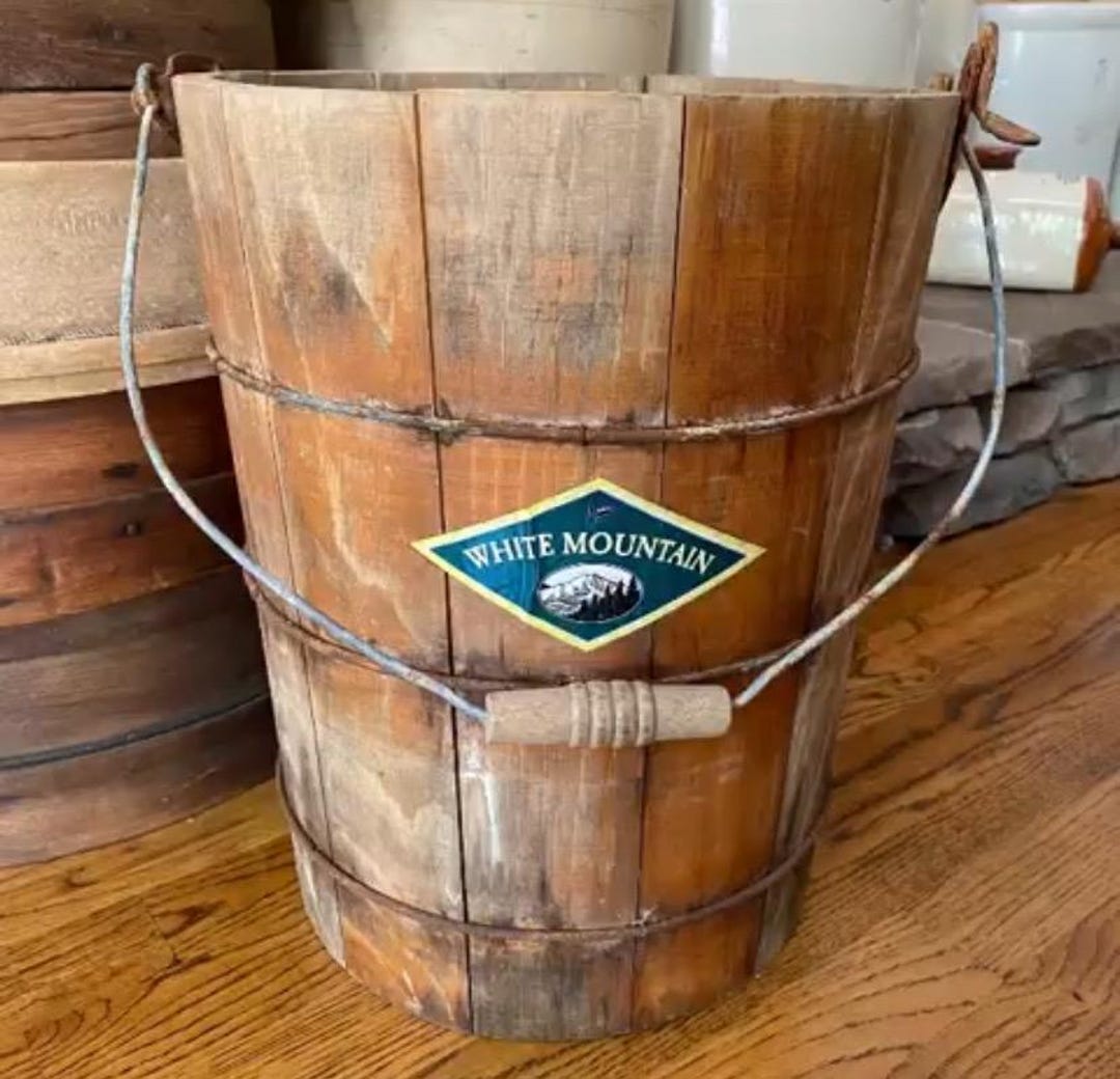 White Mountain Ice Cream Bucket Rustic Distressed Wood Primitive Decor ...