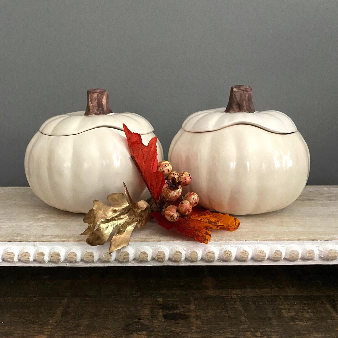 Pottery Barn Pumpkin White Covered Mini Tureens Set of 2 Designed by Barbara Eigen Classic Fall ...