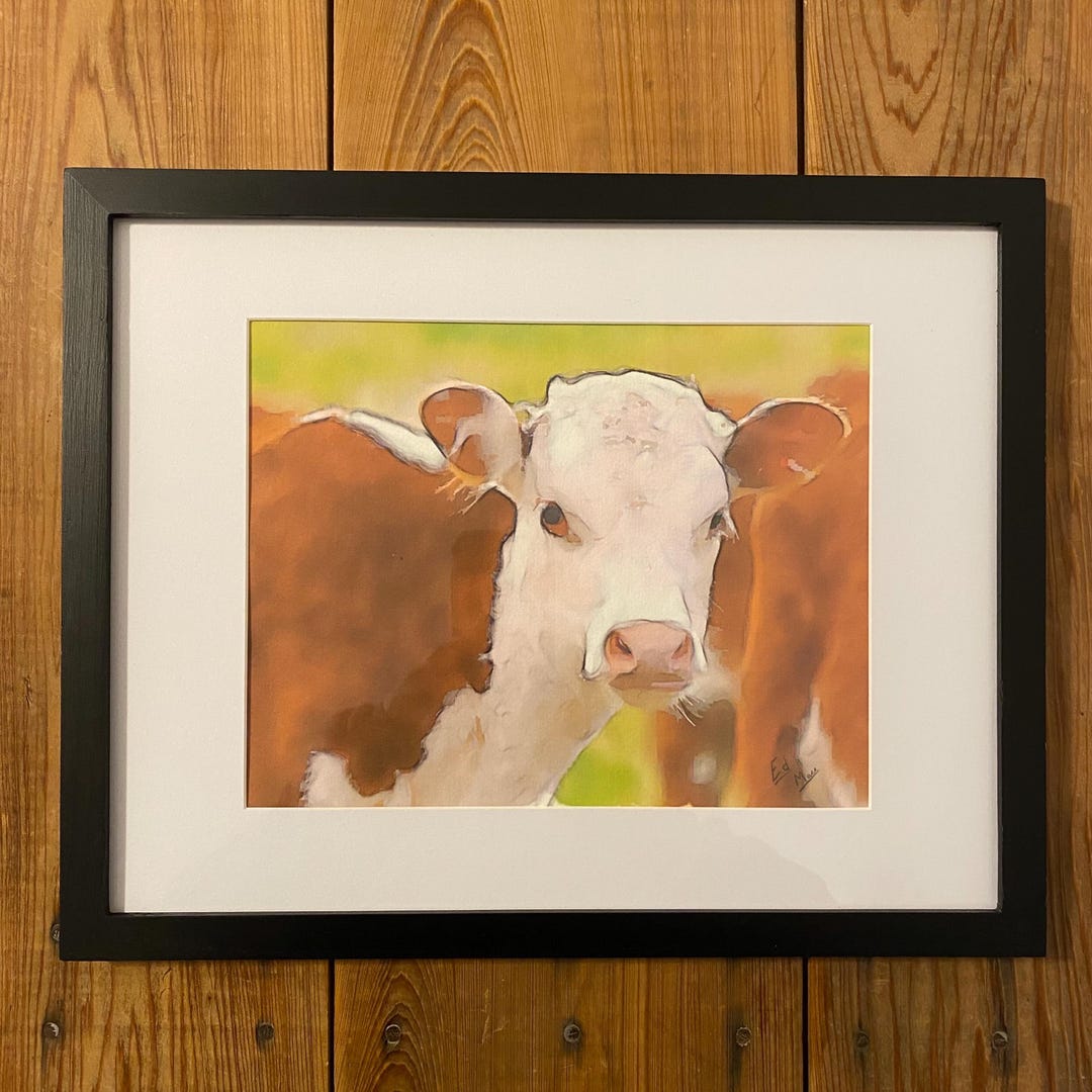 Cow Calf Watercolor Print Framed and Matted Artist Ed Mace Perfect ...