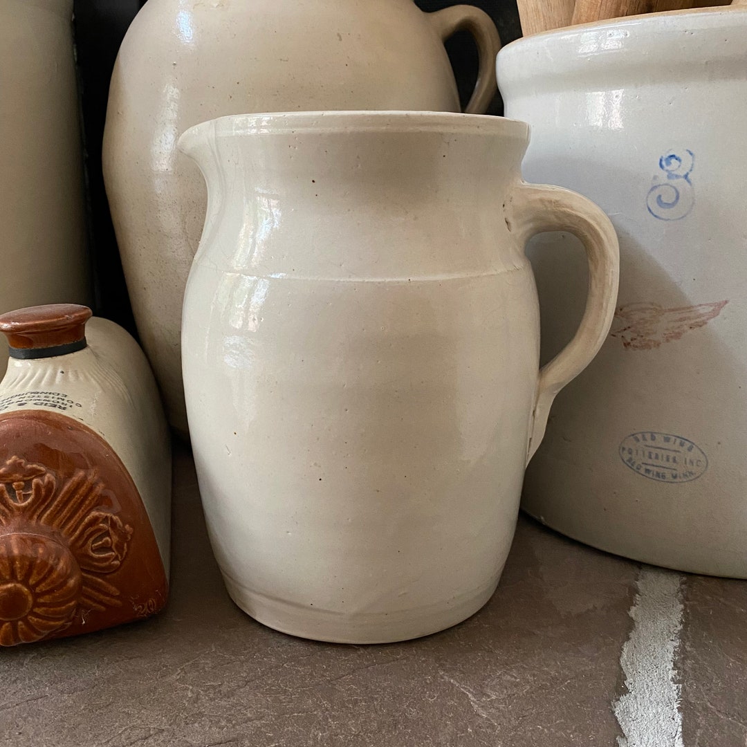 Primitive Clay Pitcher Rustic Large Beige Barn Find - Etsy