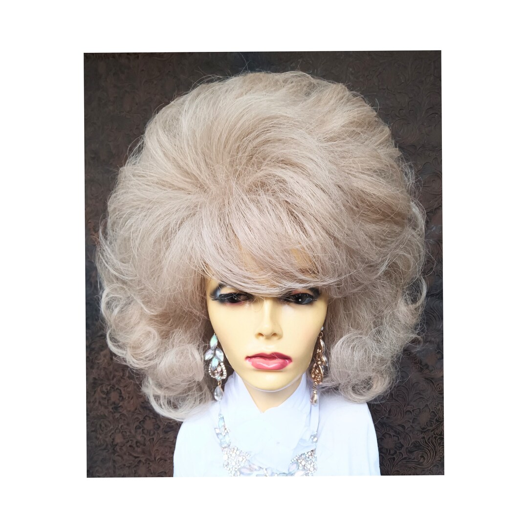 Dramatic Drag Queen Bouffant Blonde Styled Banged Drag Wig Hard