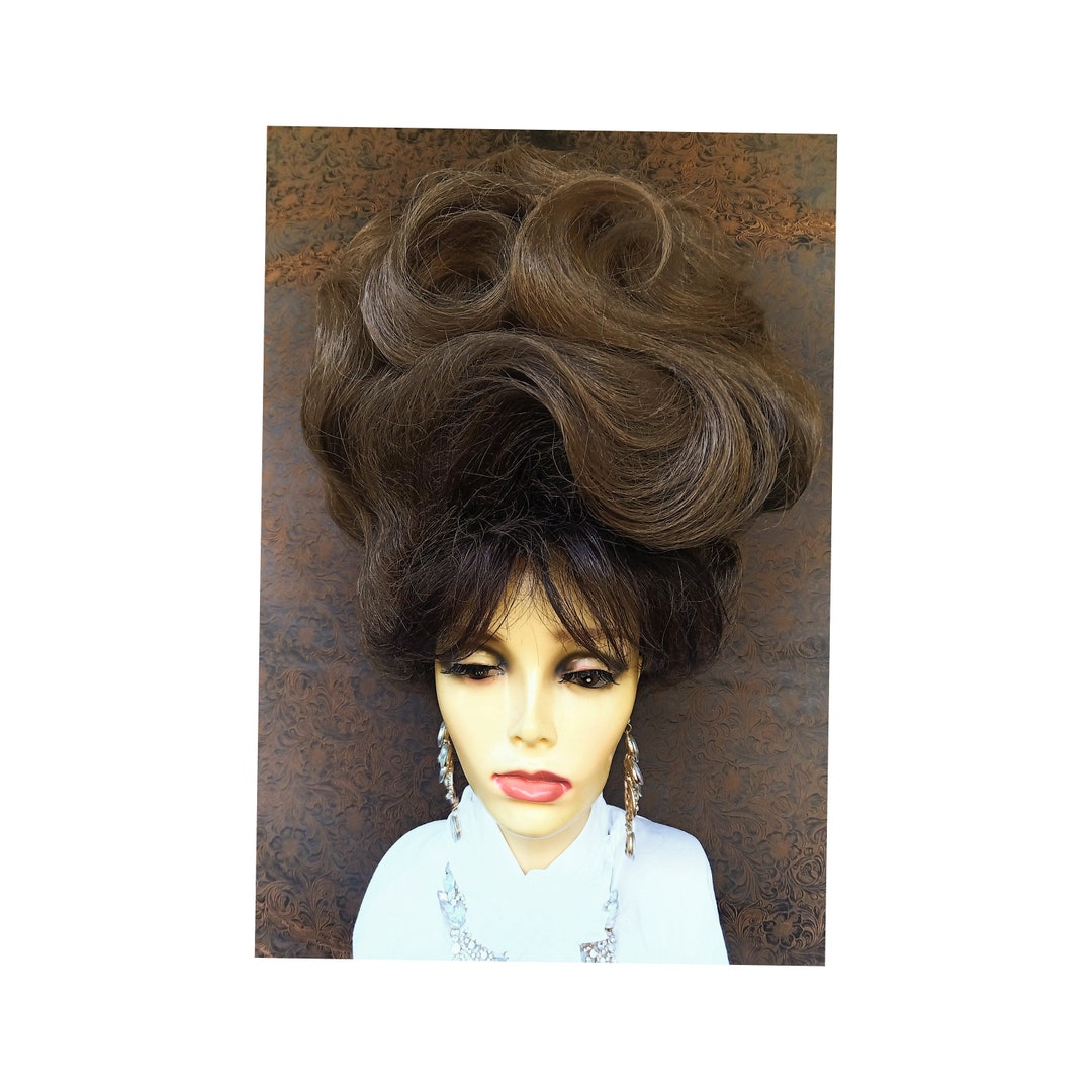Dramatic Drag Queen Bouffant Chestnut Brown With Light Ash Brown Tips