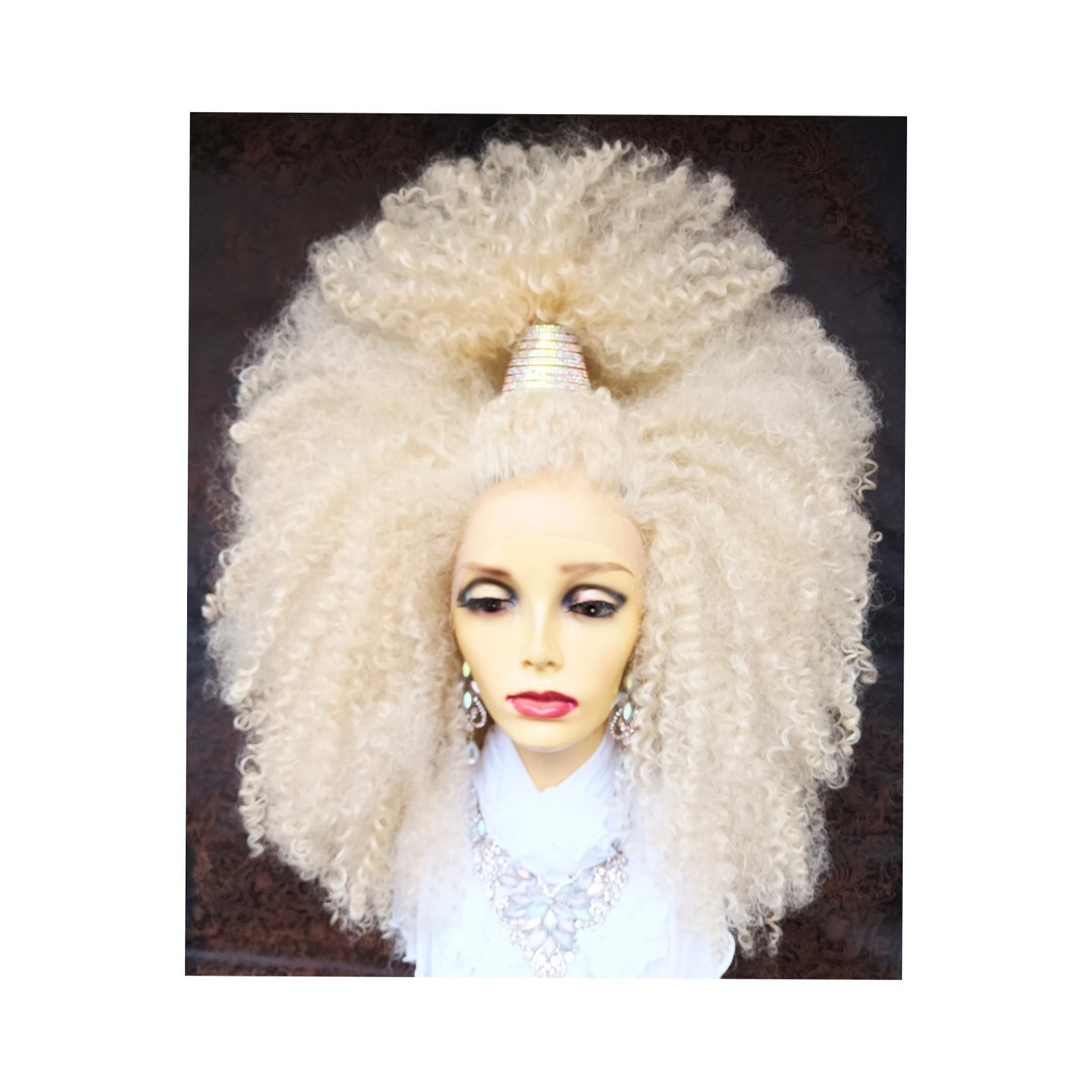 Dramatic Long Drag Queen Bouffant Vanilla Blonde Lace Front Cap