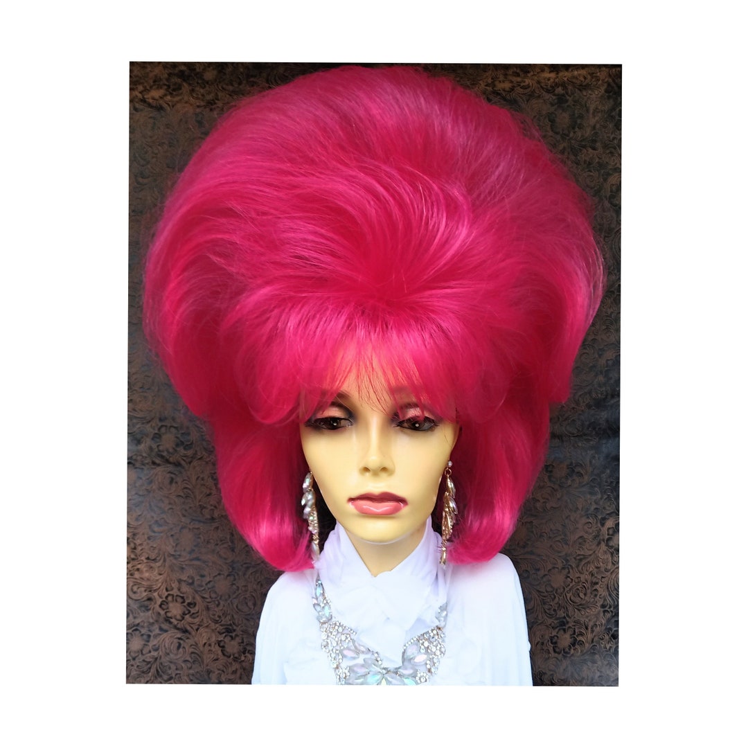 Dramatic Drag Queen Bouffant Magenta Pink Styled Banged Bob Drag Wig