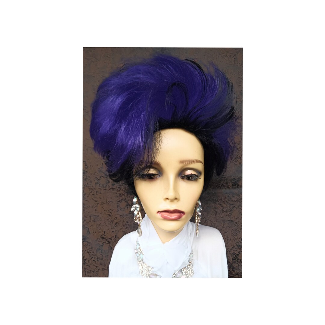 Dramatic Drag Pixie Bouffant Wig, Black With Purple Highlights ...