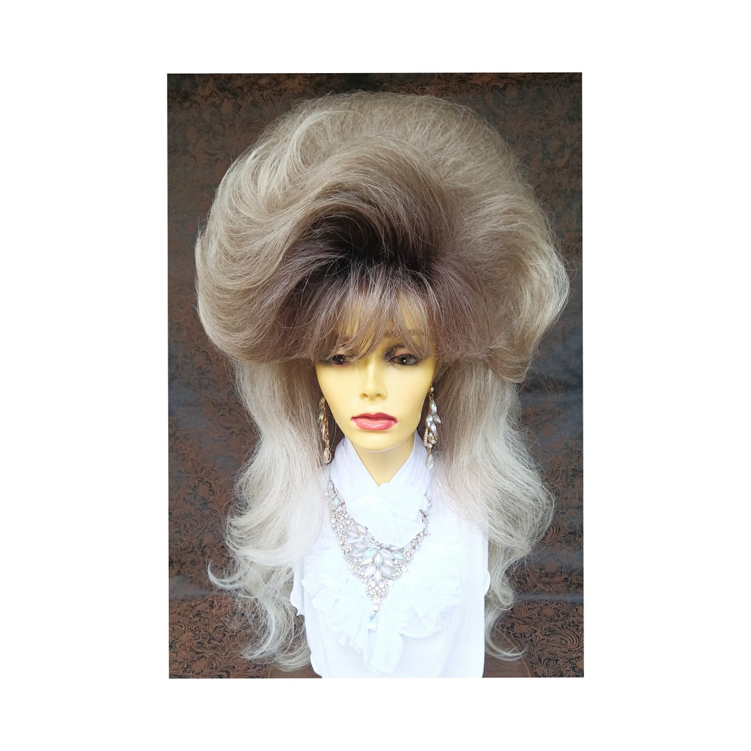 Dramatic Long Drag Queen Bouffant Vintage Pink Color Styled Banged