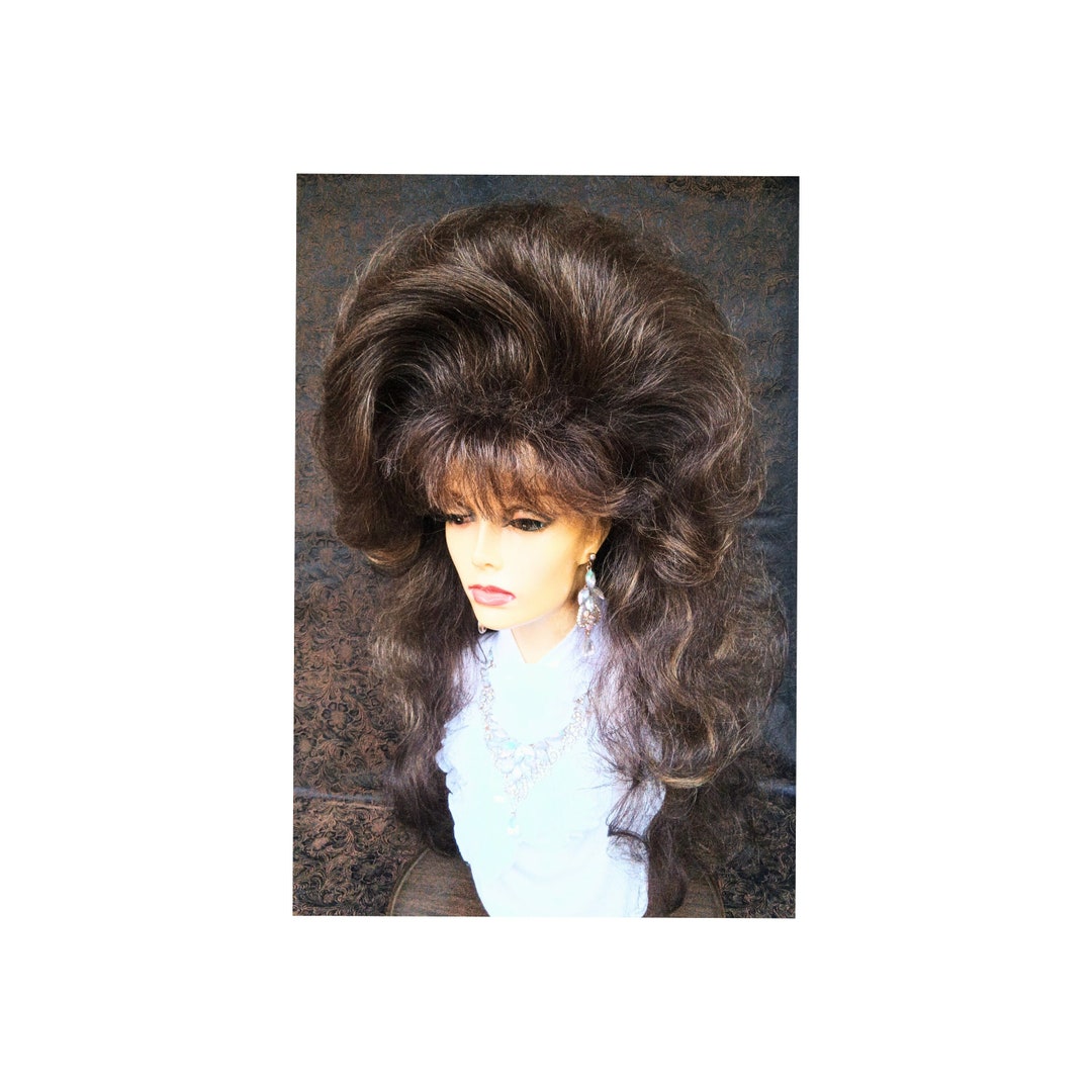 Dramatic Long Drag Queen Bouffant, Brown With Blonde Highlights, Styled ...