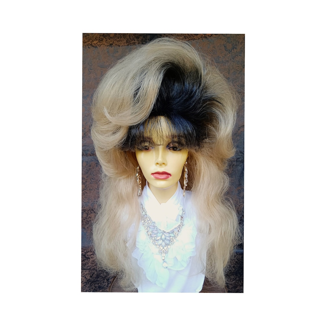 Dramatic Long Drag Queen Bouffant, Black Roots With Blonde Tips, Styled ...