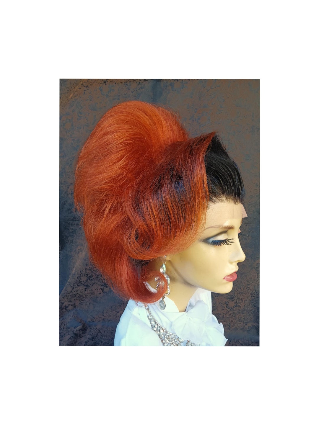 Dramatic Drag Queen Bouffant Bob, Black Roots With Rustic Orange Tips ...