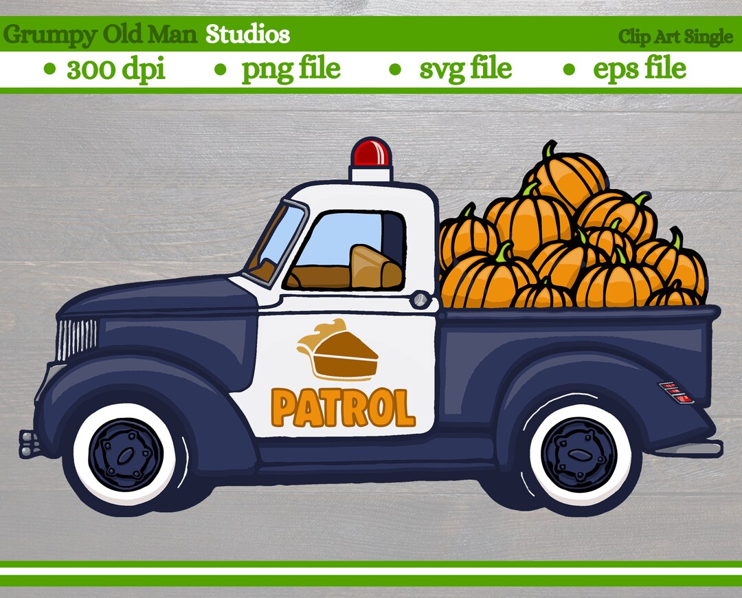 A Vintage 1950s Police Truck With Pumpkins in the Back Clip Art Pumpkin ...