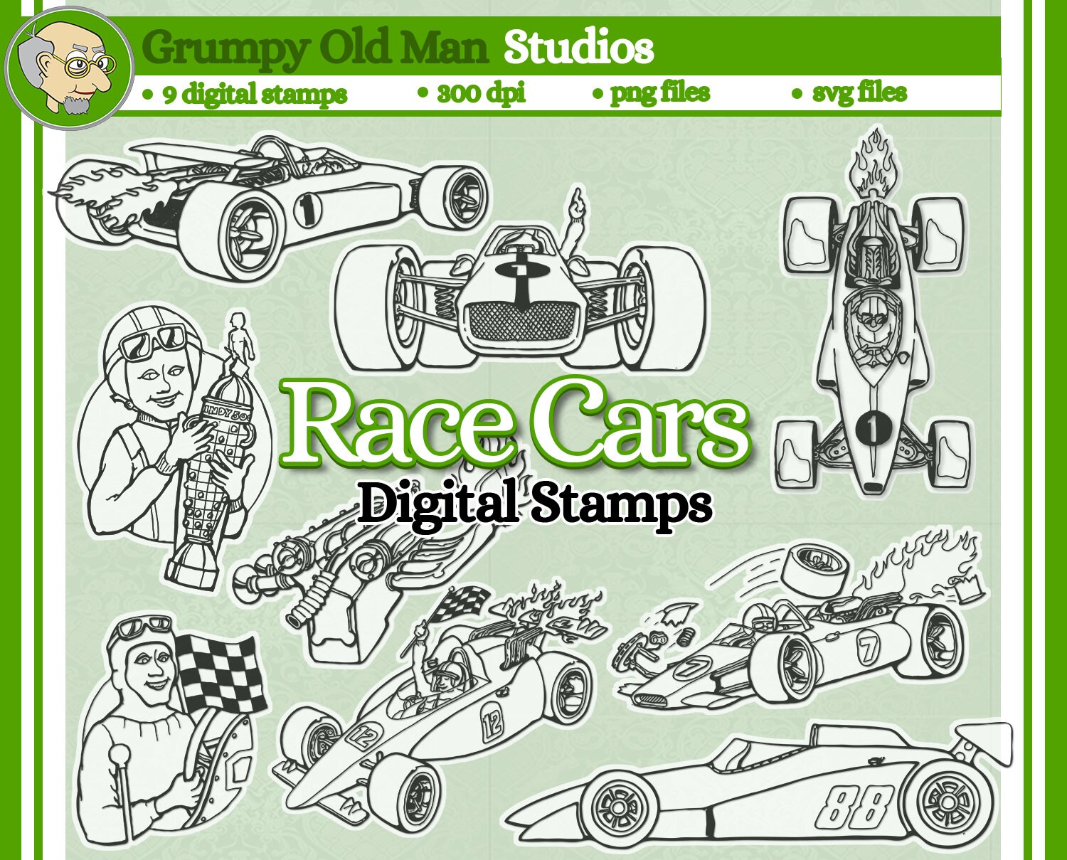 Race Car Digital Stamps - Hand Drawn Stamps for Digital Download - Etsy