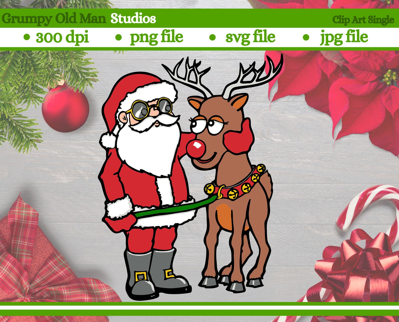 Funny Santa Claus and Rudolph Clip Art Santa Claus Cut File - Etsy
