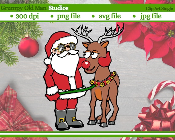 Funny Santa Claus and Rudolph Clip Art Santa Claus Cut File | Etsy