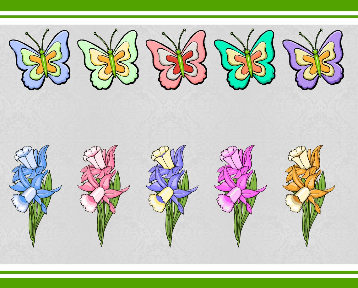 Butterfly Clip Art Spring Butterflies Clipart Tulips and - Etsy
