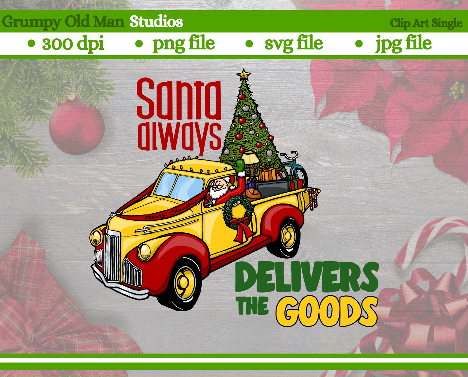 Funny Christmas Truck With Santa Clip Art Retro Studebaker - Etsy