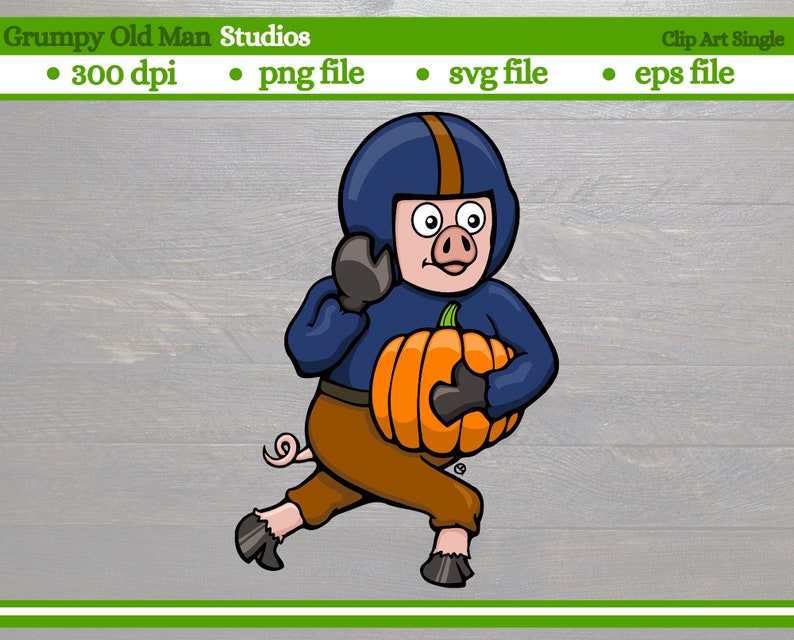Funny Cartoon Pig Football Player With Pumpkin Clip Art Thanksgiving ...