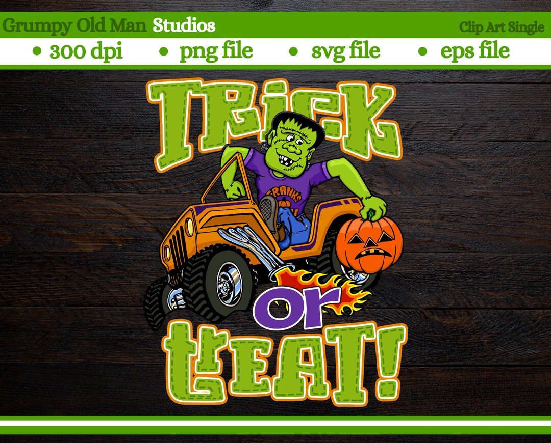 Cartoon Frankenstein Driving a Jeep Clip Art | Trick or Treat ...