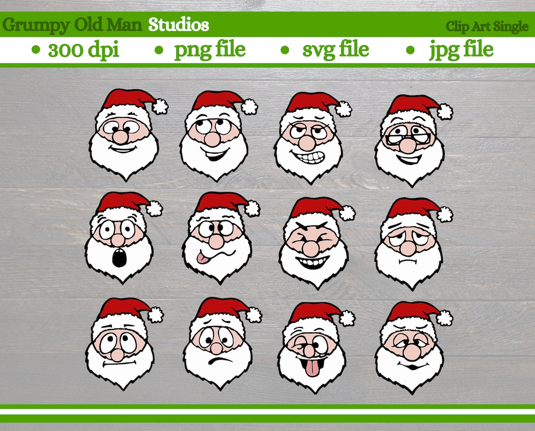 Santa Claus Faces Clip Art | Santa Claus Faces Cut Files | Eps File ...