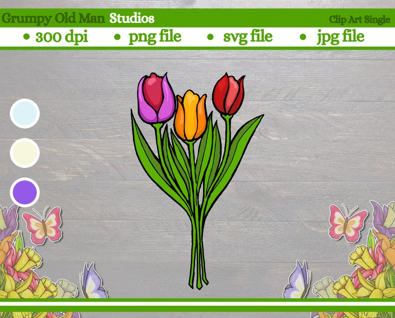 Spring Tulip Flower Clip Art Floral Bouquet Clipart Png - Etsy