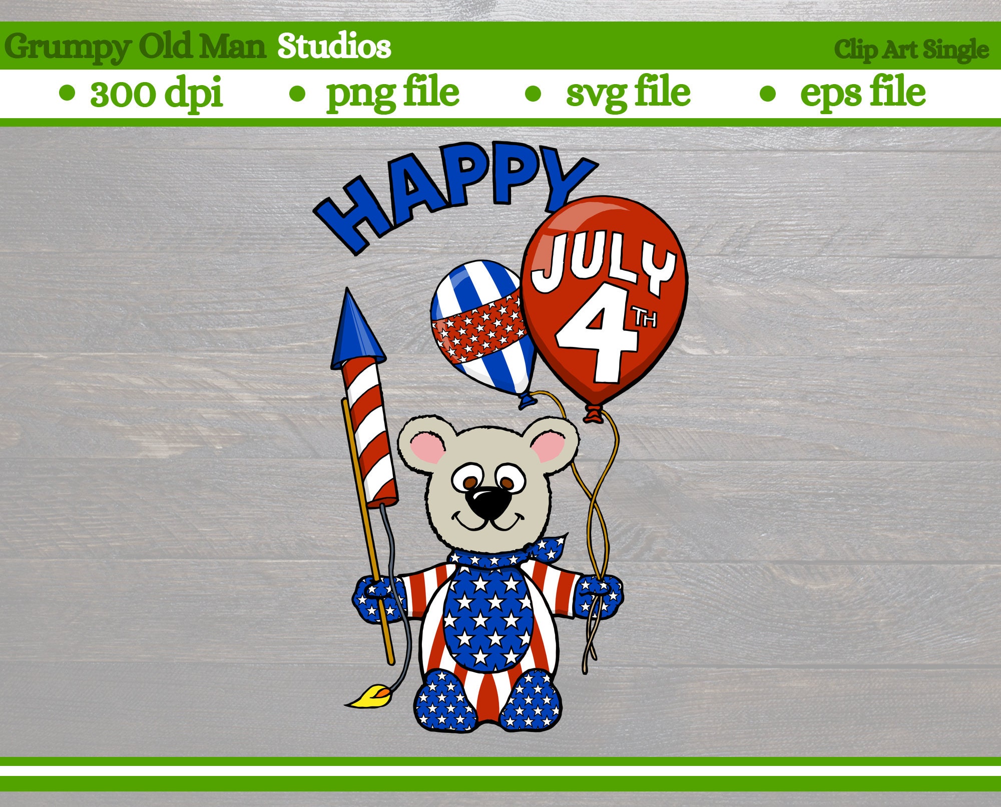 4th of July teddy bear clip art happy 4th of July rockets | Etsy