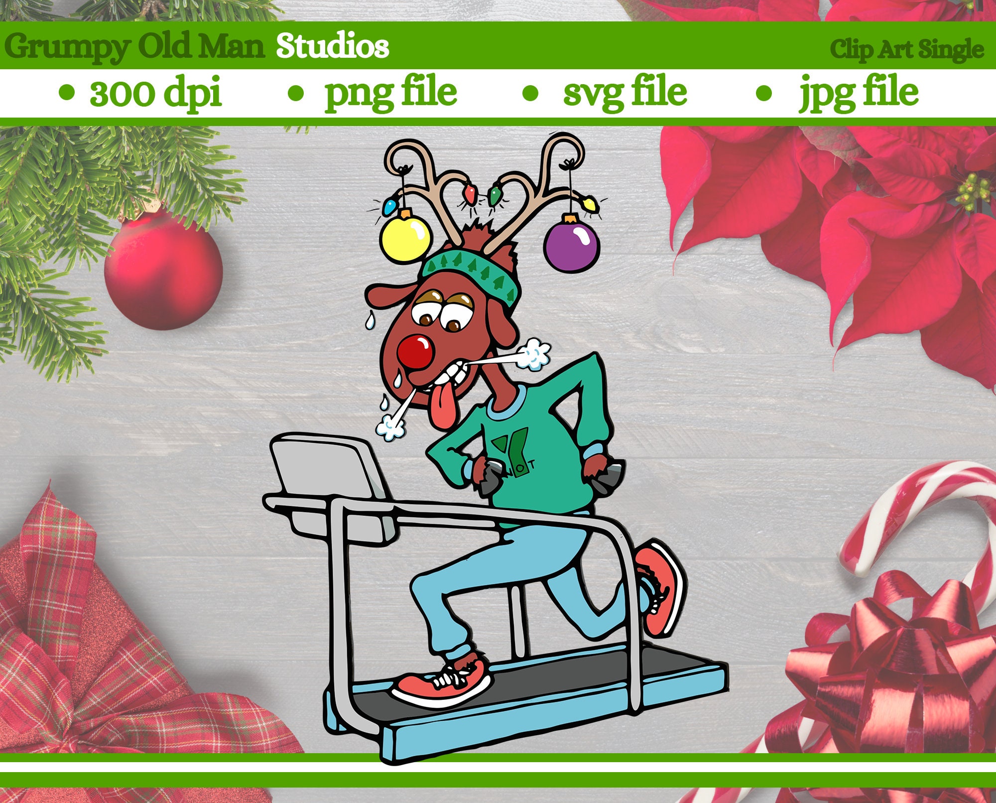 Rudolph Training on a Treadmill Clip Art Red Nose Rudy Svg Red Nose ...