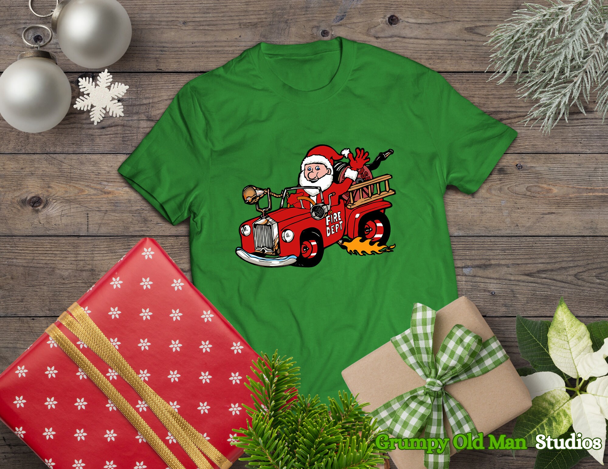 Santa Claus Driving a Firetruck Clip Art | Fireman Santa Claus Cut File ...