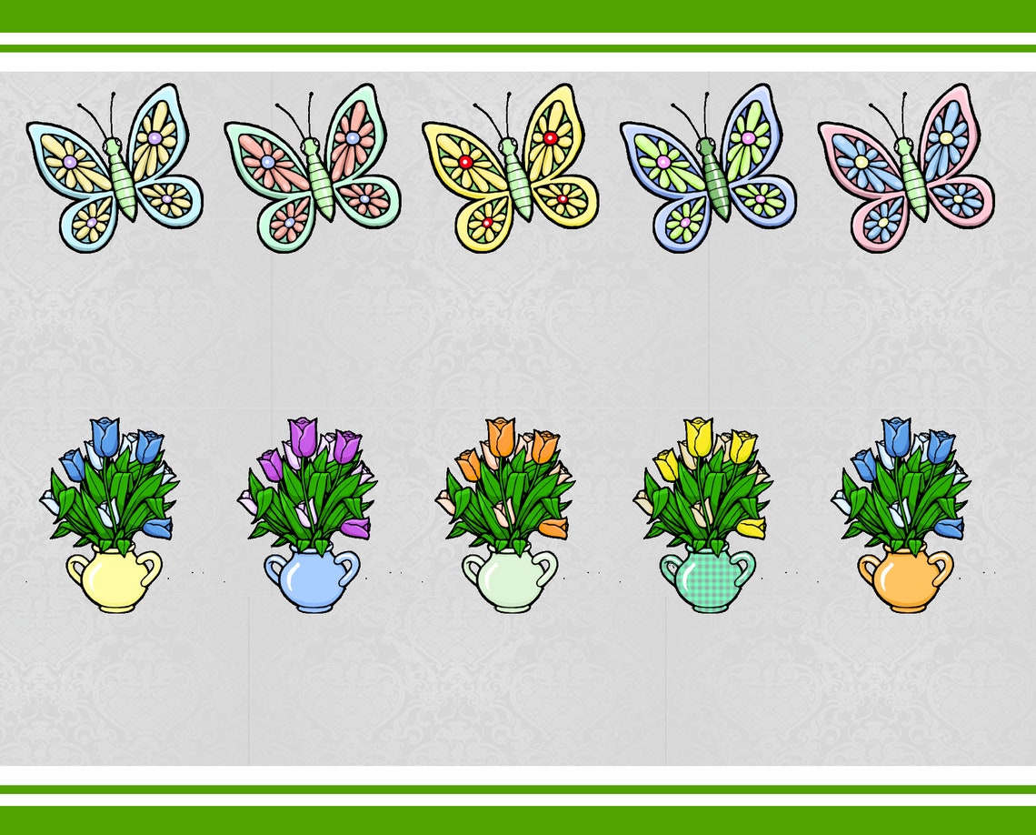 Butterfly Clip Art Spring Butterflies Clipart Tulips and - Etsy