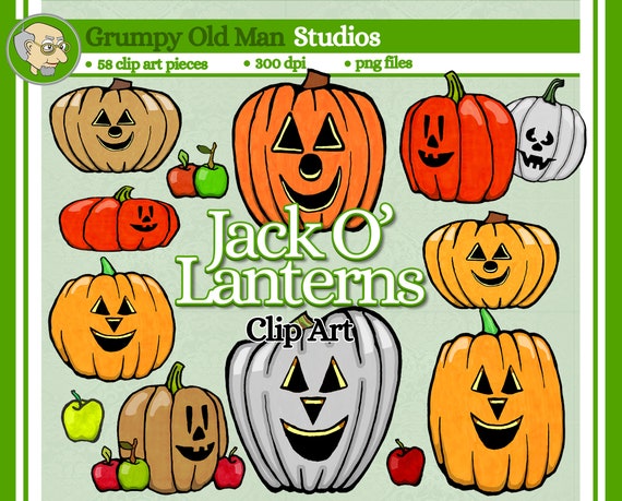 Jack o lantern clip art hand drawn clipart for digital | Etsy