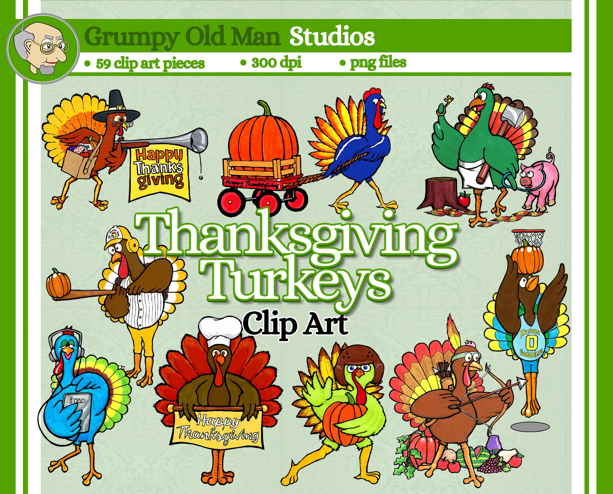 Thanksgiving Turkey Clip Art Hand Drawn Clip Art for Digital Download ...