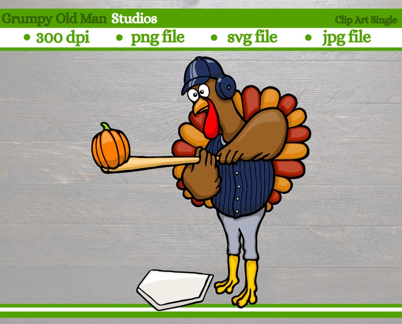 Cartoon Turkey Baseball Player Clip Art | Thanksgiving Svg File | Png ...